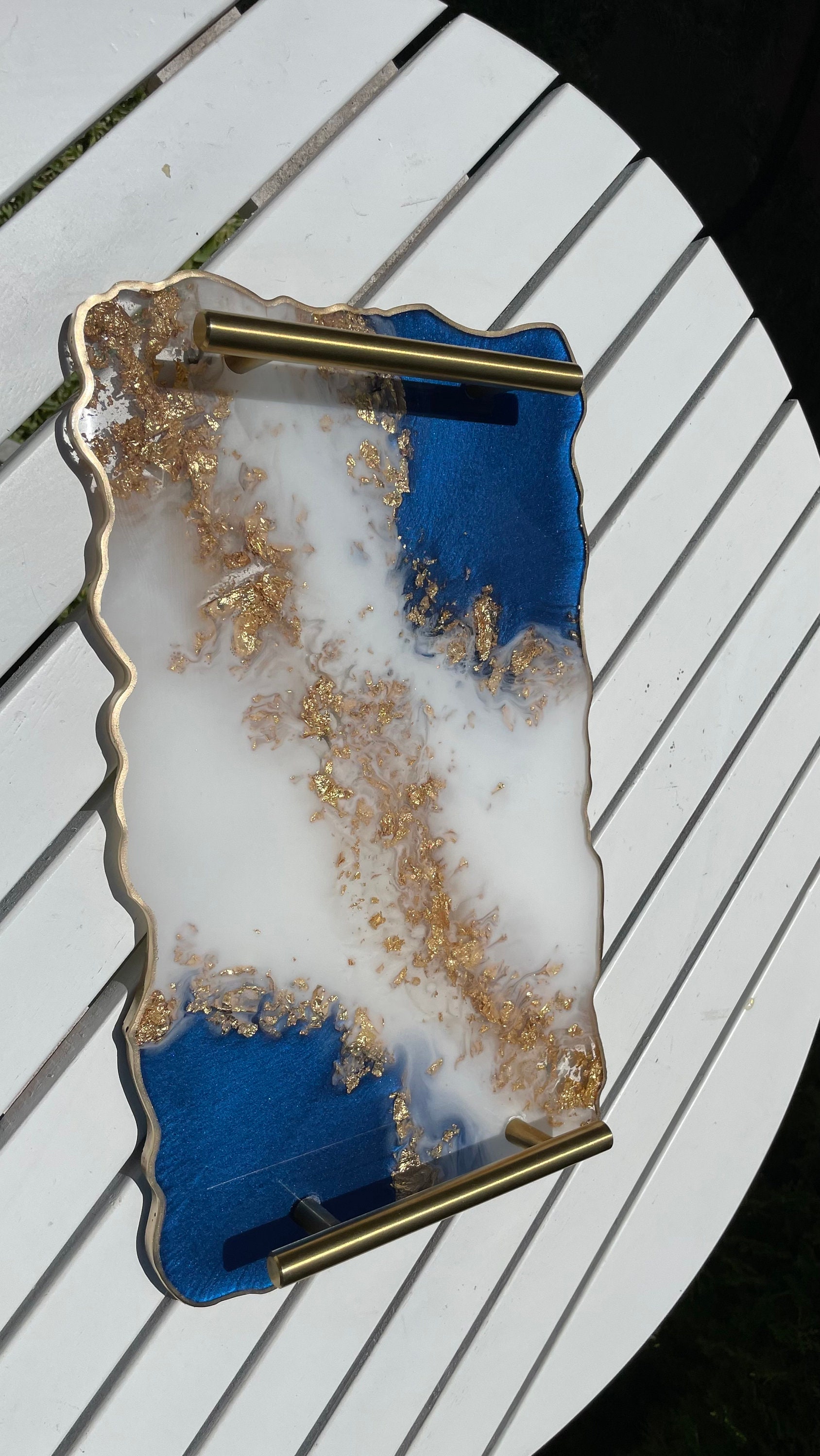 Blue and White Resin Tray Tray With Handles Serving Tray - Etsy