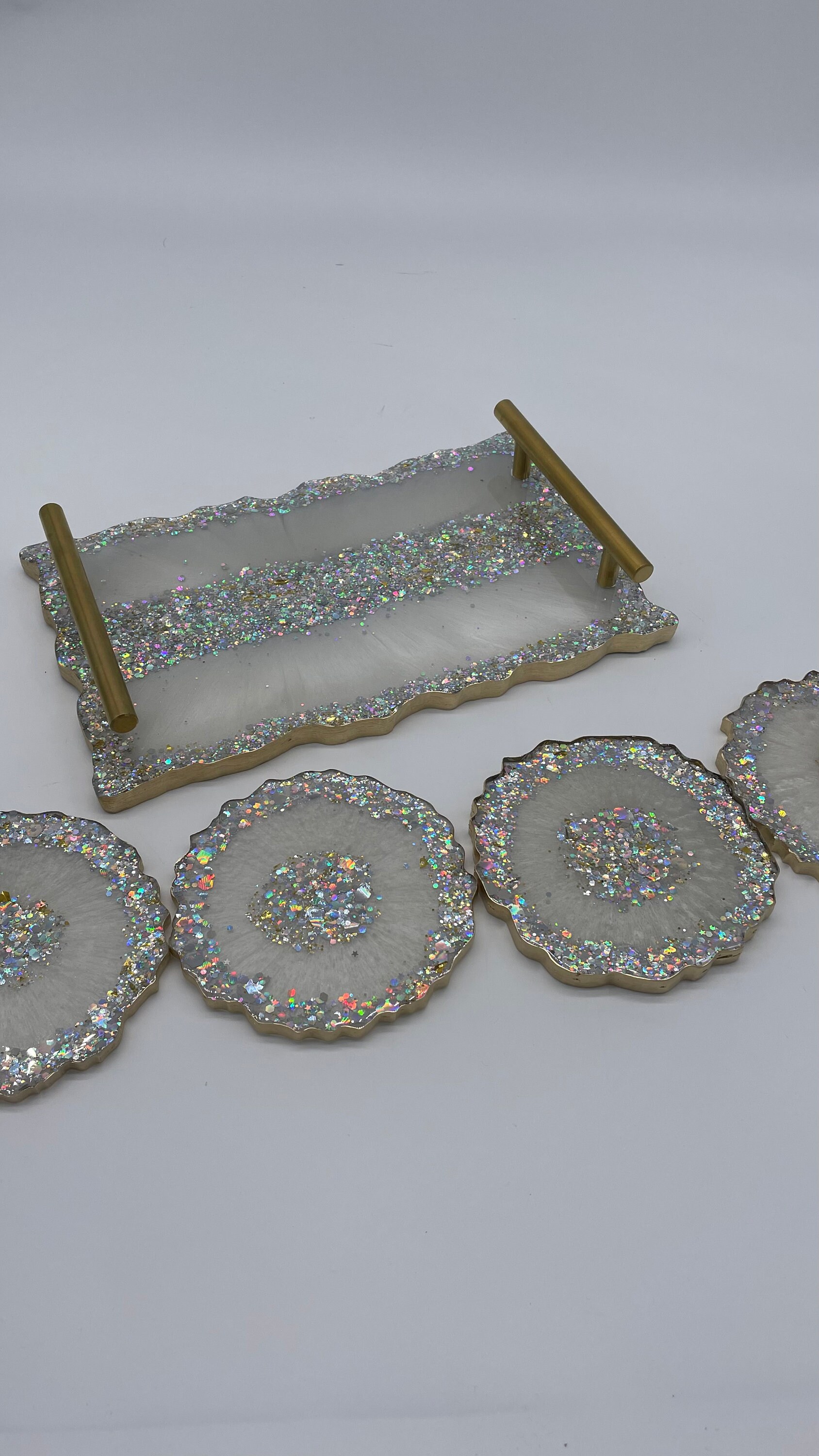 Sparkle Resin Tray Tray With Handlesserving Tray White - Etsy