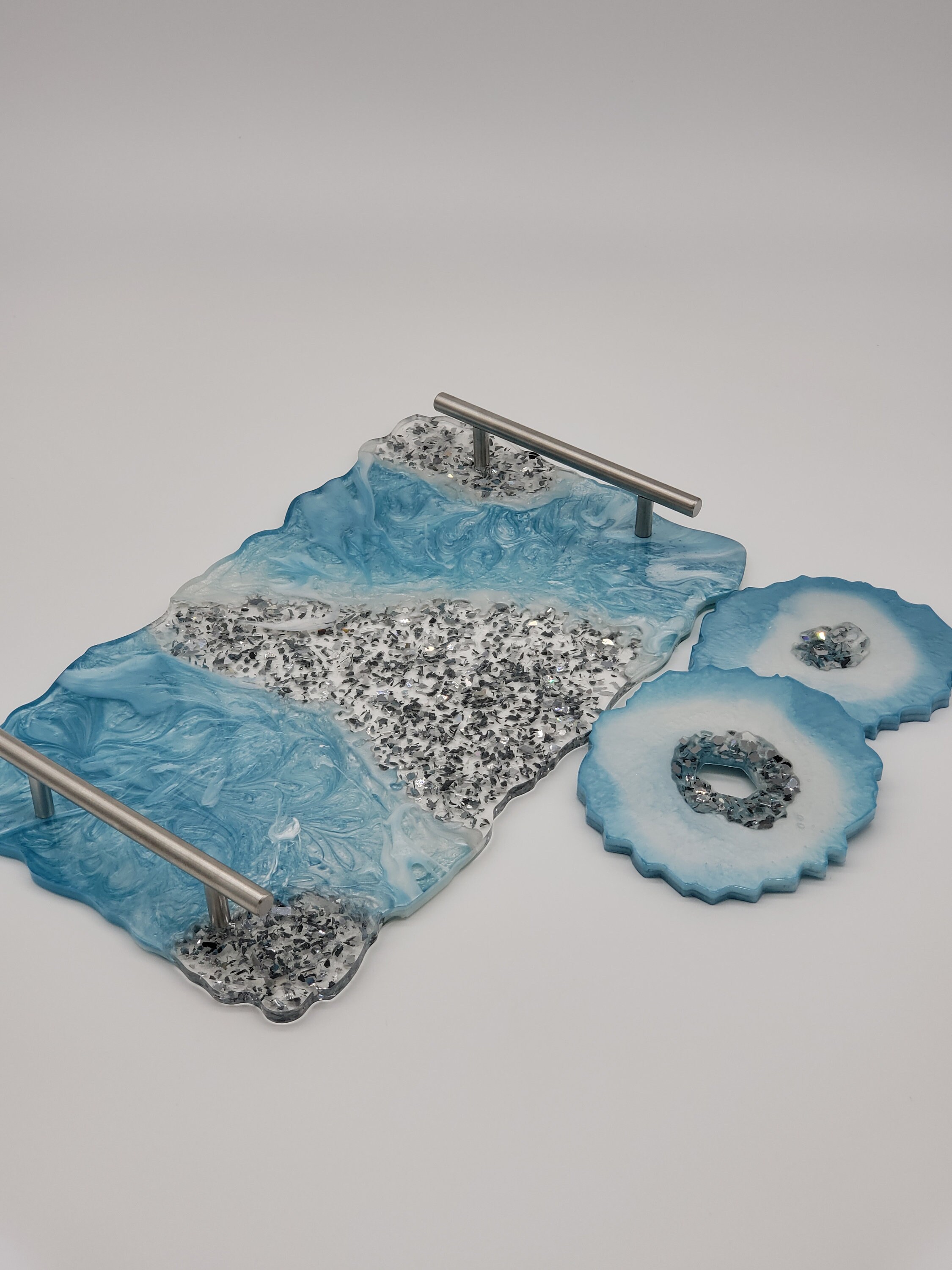 Light Blue Resin Tray, Tray With Handles, Tray for Coffee, Tray for ...