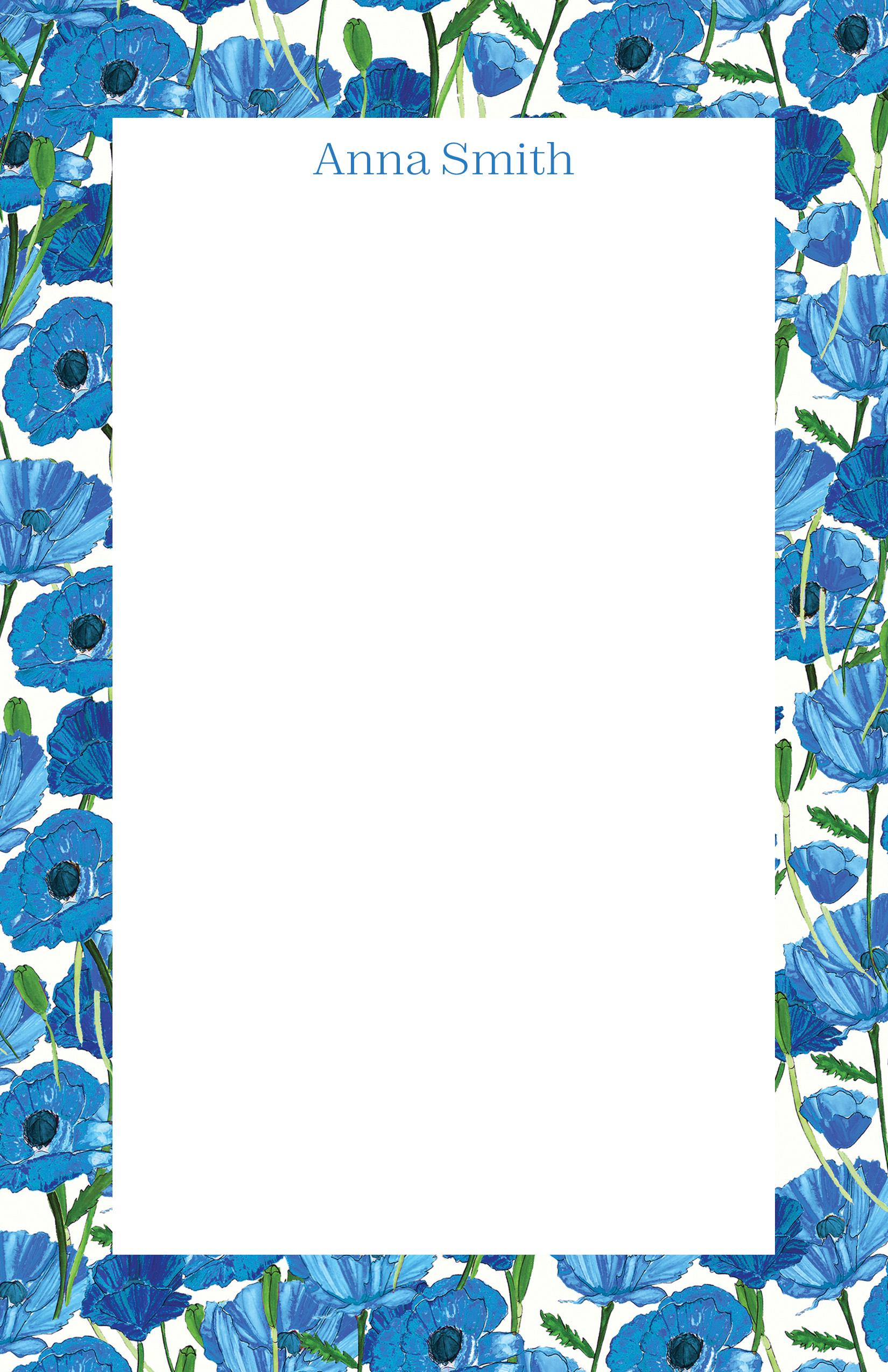 Blue Poppy Notepad: {blue Poppy Notepad, Blue Floral Notepad, Fall ...