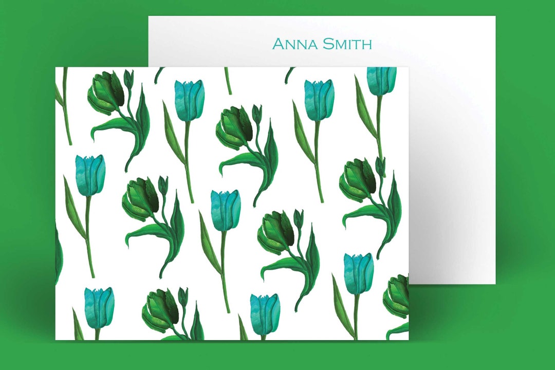 Green and Turquoise Tulip Watercolor Stationery - Etsy