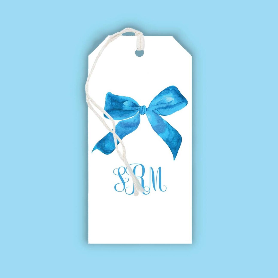 Monogram Blue Bow Gift Tag {spring Floral Tag, Blue Bow Tag, Preppy Bow ...
