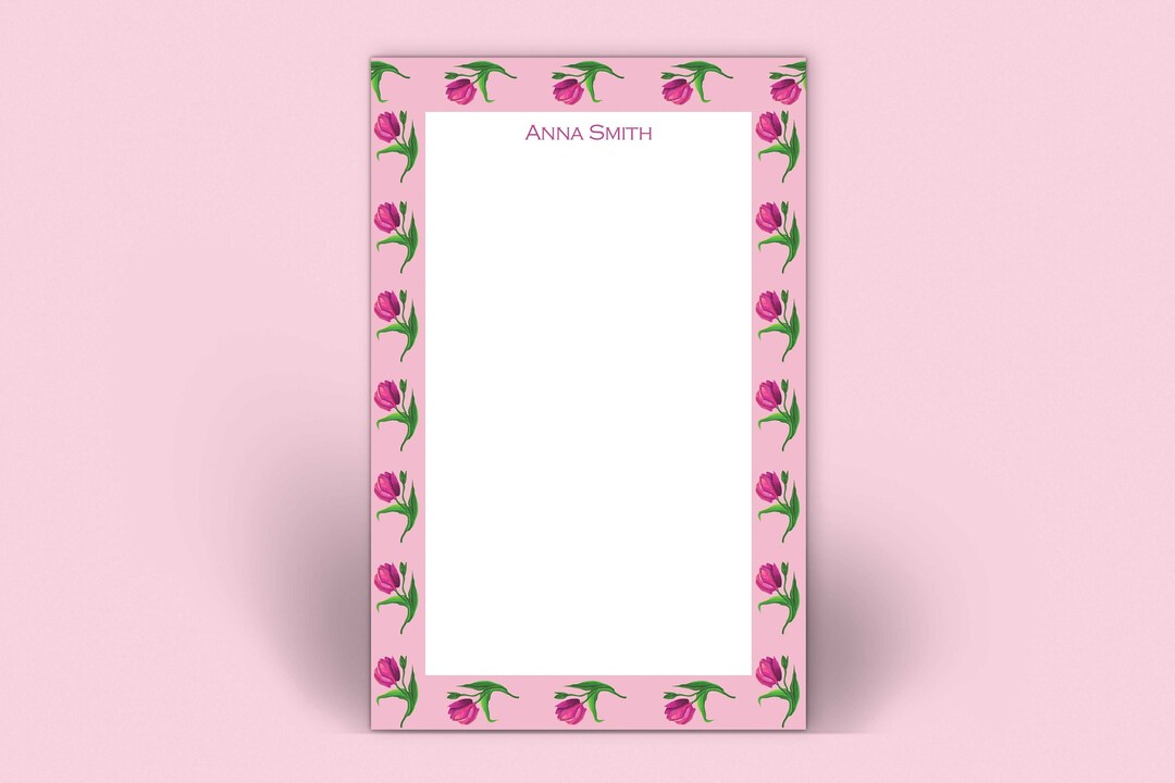 Pink Tulip Border Notepad - Etsy