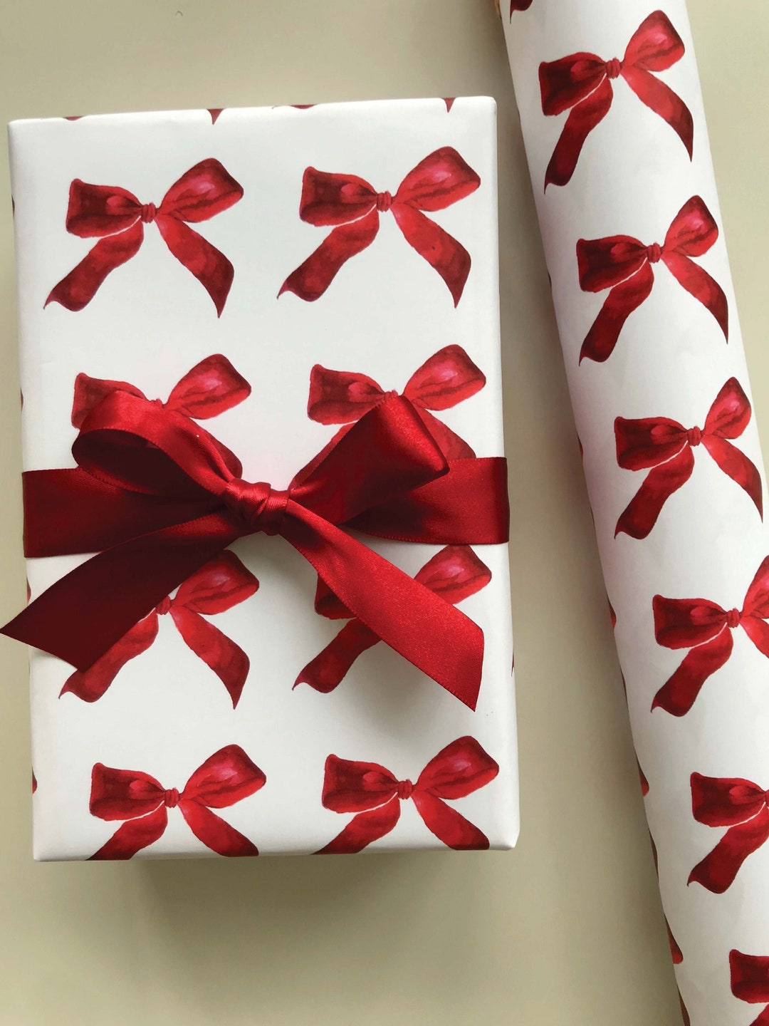 Wrapping Paper: Red Bows {gift Wrap, Red Bow Wrap, Girly Gift Wrap, Bow ...