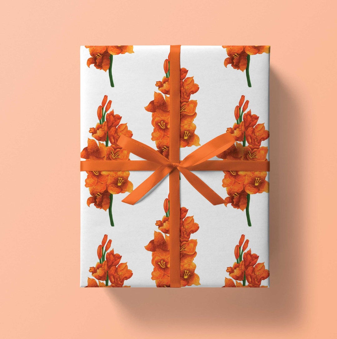 Gladiolus Floral Wrapping Paper: Orange {gift Wrap, Birthday, Holiday ...