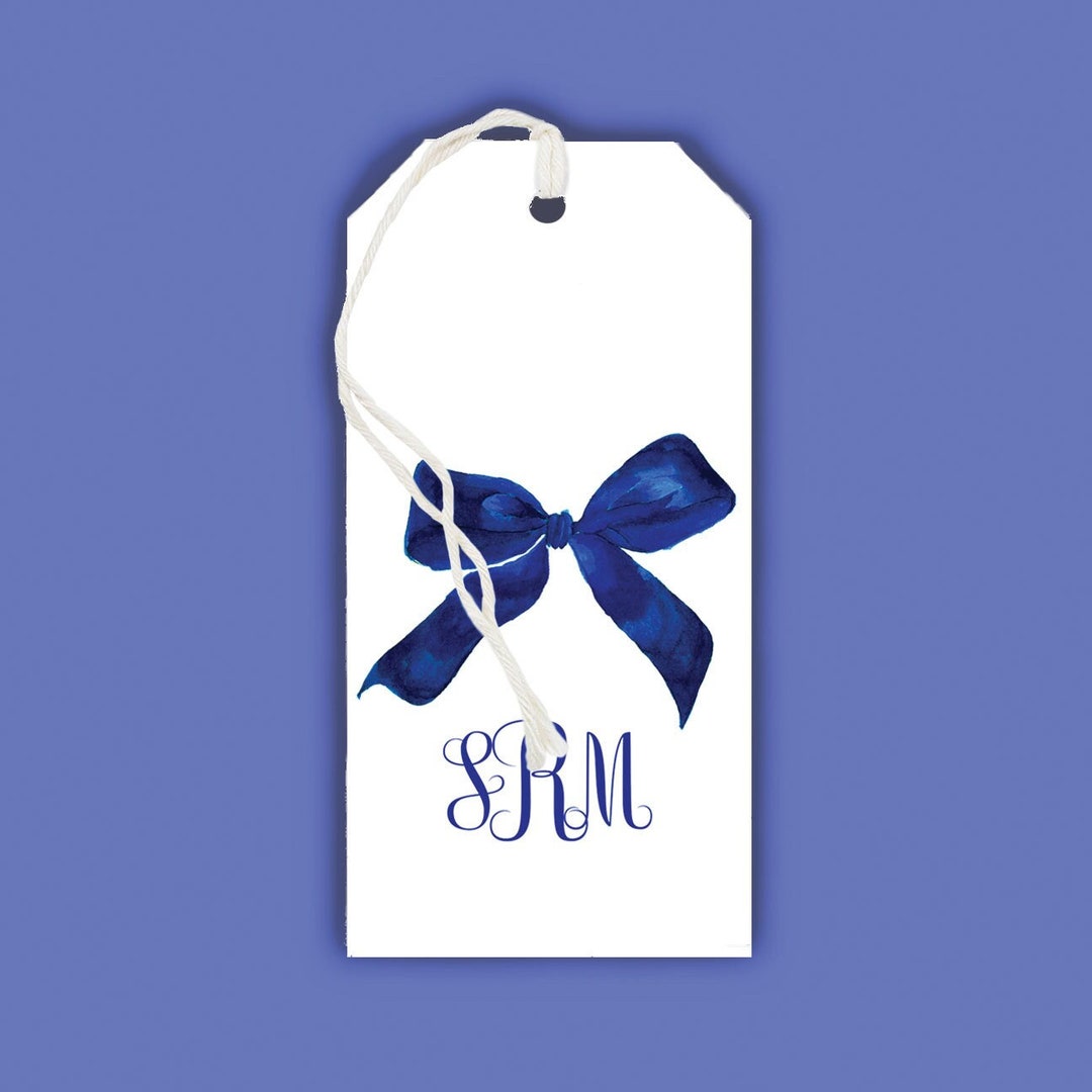 Monogram Navy Bow Gift Tag {spring Floral Tag, Navy Bow Tag, Preppy Bow ...