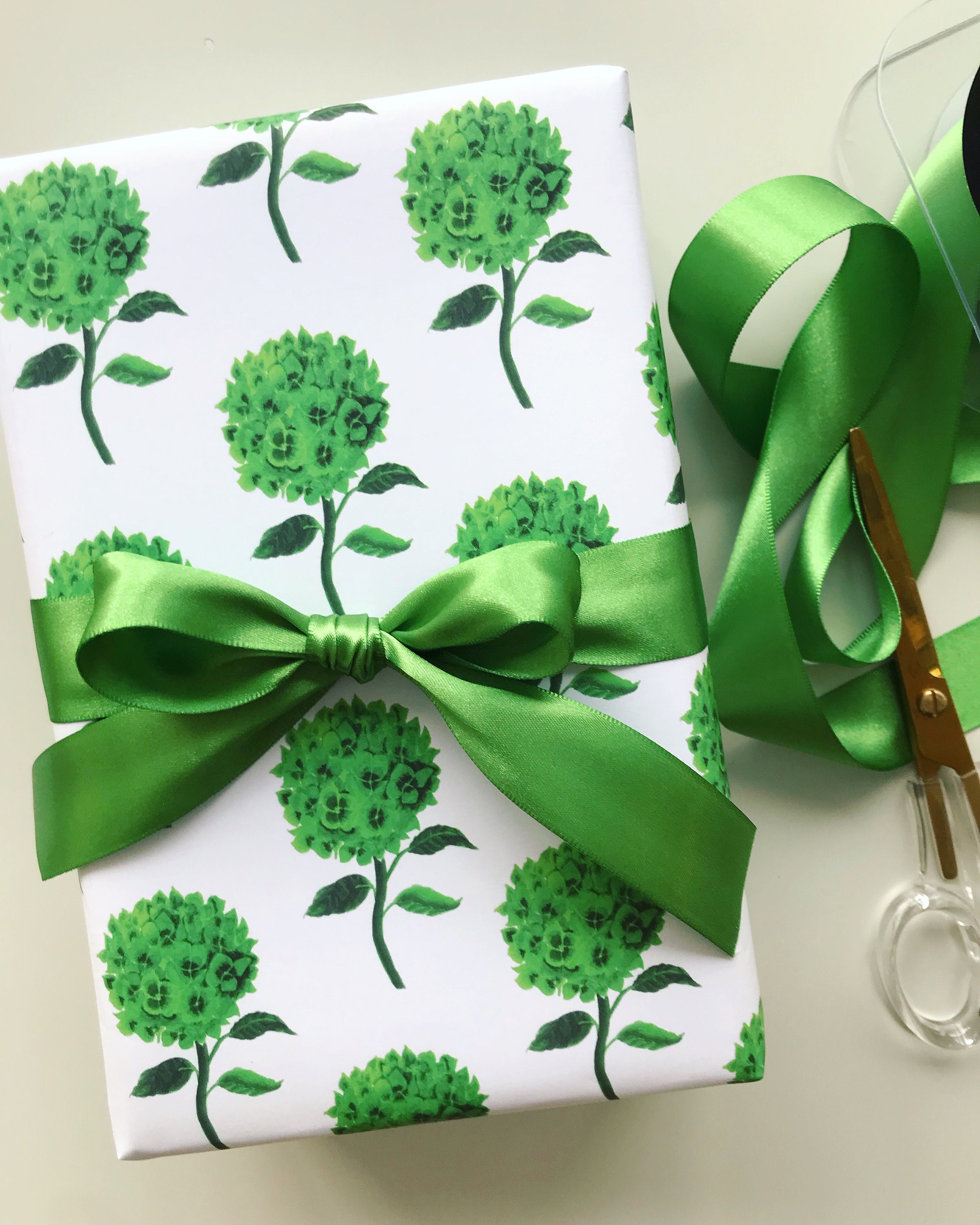 Hydrangea Wrapping Paper: Green holiday, Birthday Floral Wrap, Holiday ...