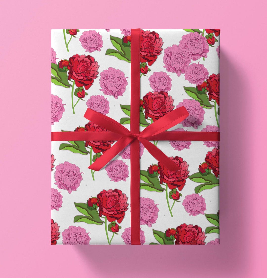 Peonies Galore Wrapping Paper: Red and Pink {gift Wrap, Birthday, Peony ...