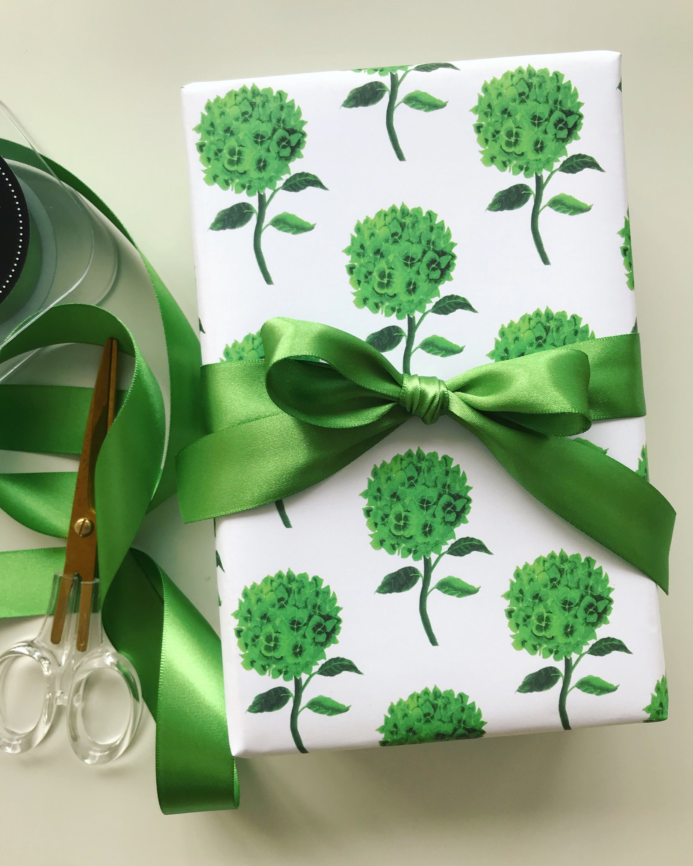 Hydrangea Wrapping Paper: Green holiday, Birthday Floral Wrap, Holiday ...