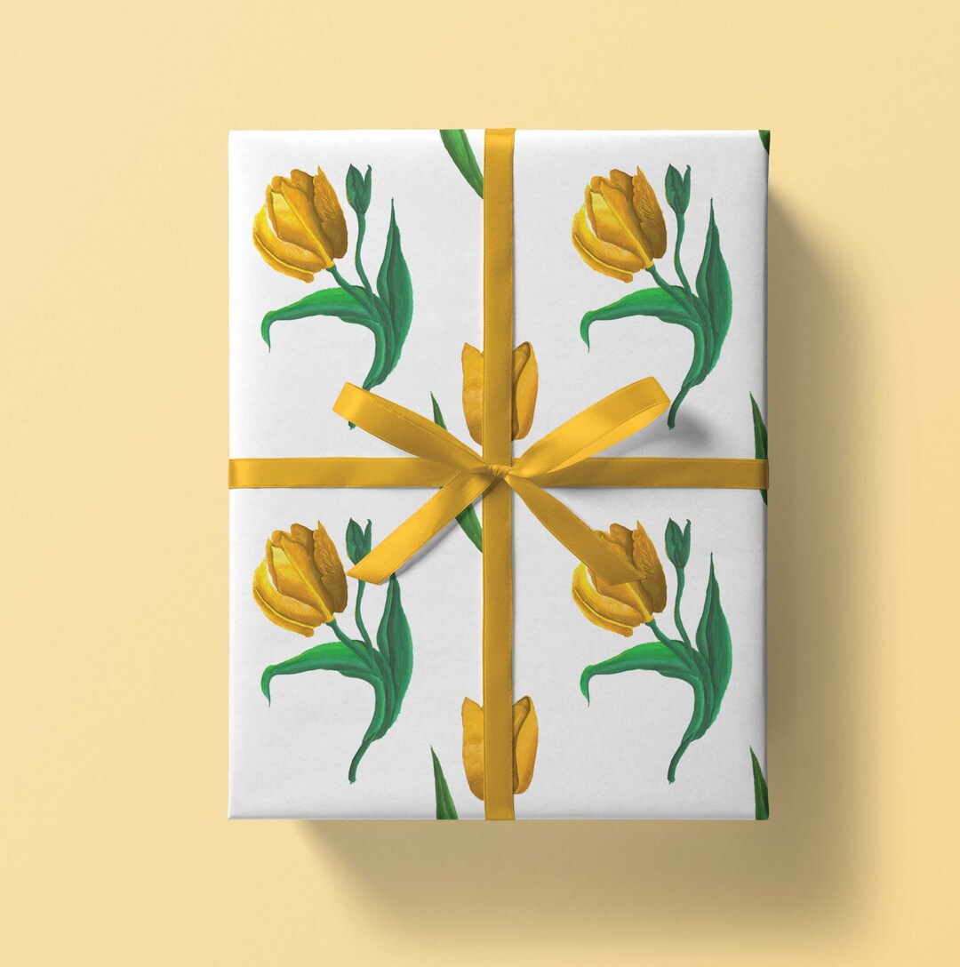 Tulip Watercolor Wrapping Paper: Yellow gift Wrap, Birthday, Holiday ...