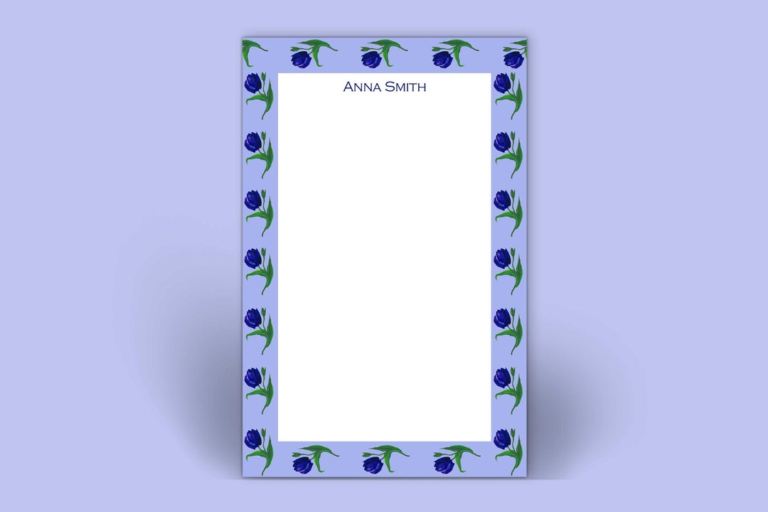 Blue Tulip Border Notepad - Etsy