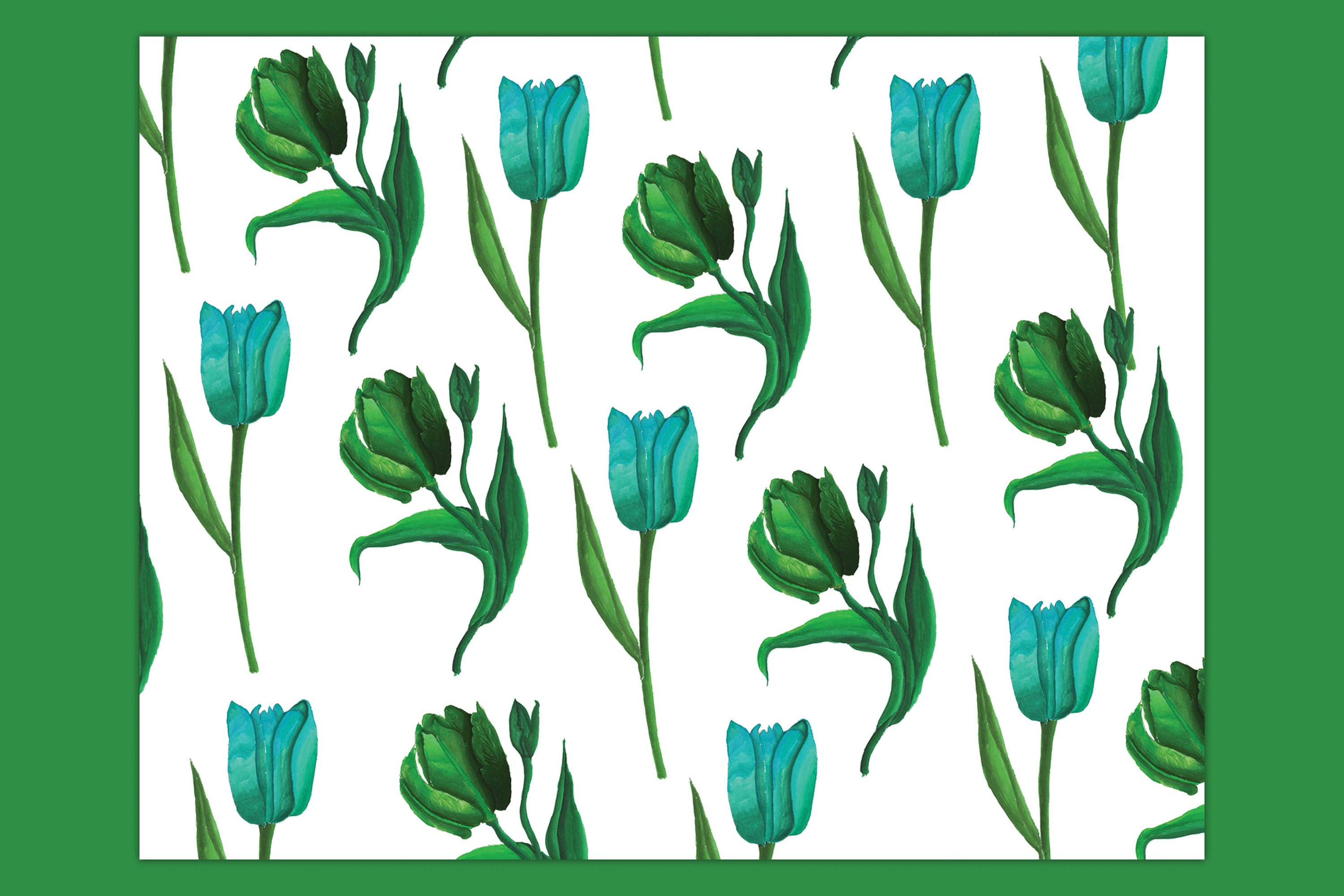 Green and Turquoise Tulip Watercolor Stationery - Etsy