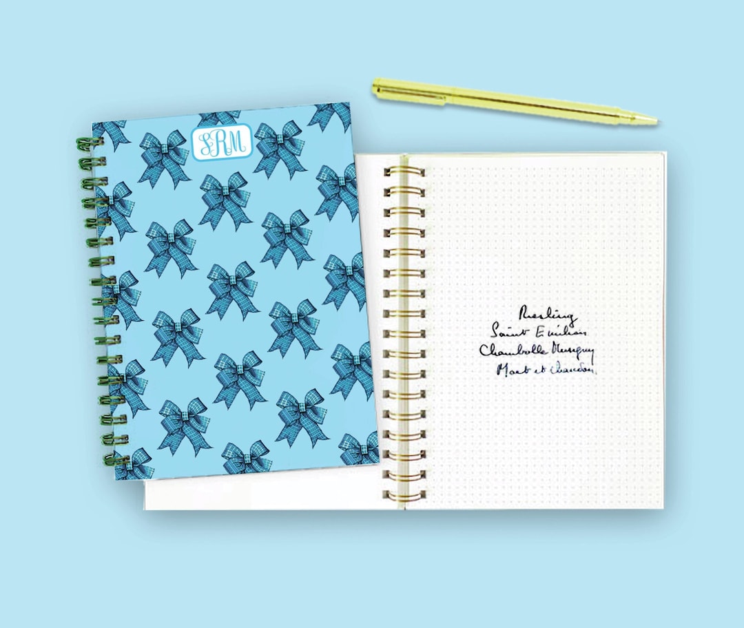 Gingham Bow Spiral Notebook: Blue {spring Bow Notebook, Springtime Bow ...