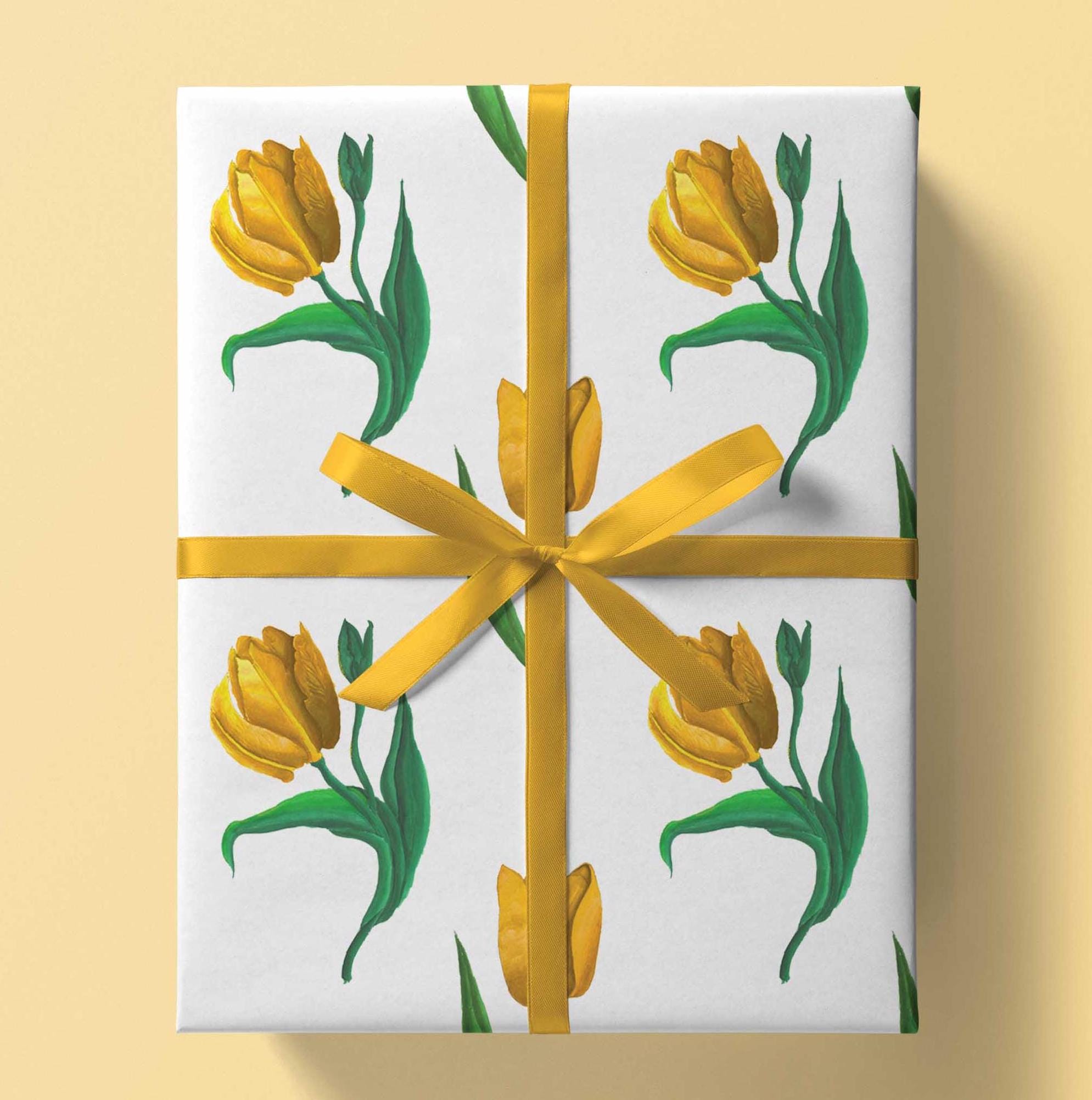 Tulip Watercolor Wrapping Paper: Yellow {gift Wrap, Birthday, Holiday ...