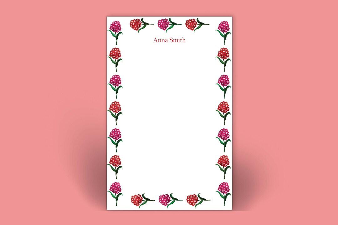 Dreamy Dianthus Floral Border Notepad: Red and Pink - Etsy