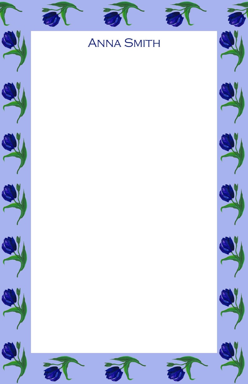 Blue Tulip Border Notepad - Etsy