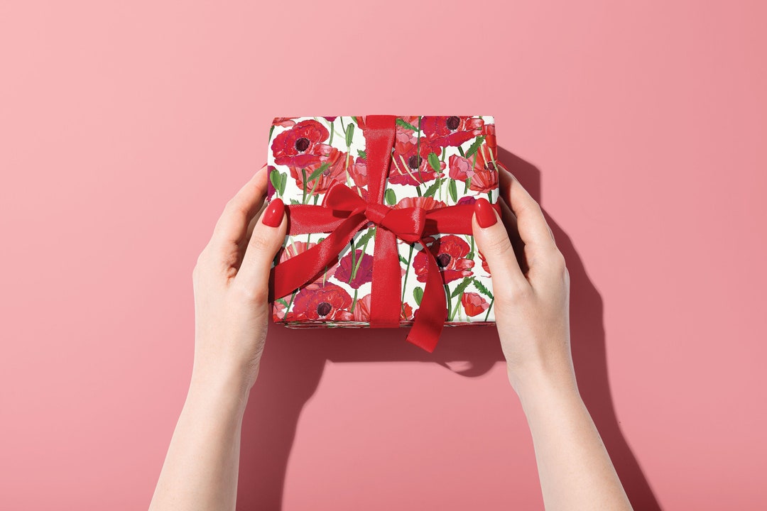 Poppy Wrapping Paper: Red {holiday Wrap, Red Poppy Wrap, Holiday Floral ...