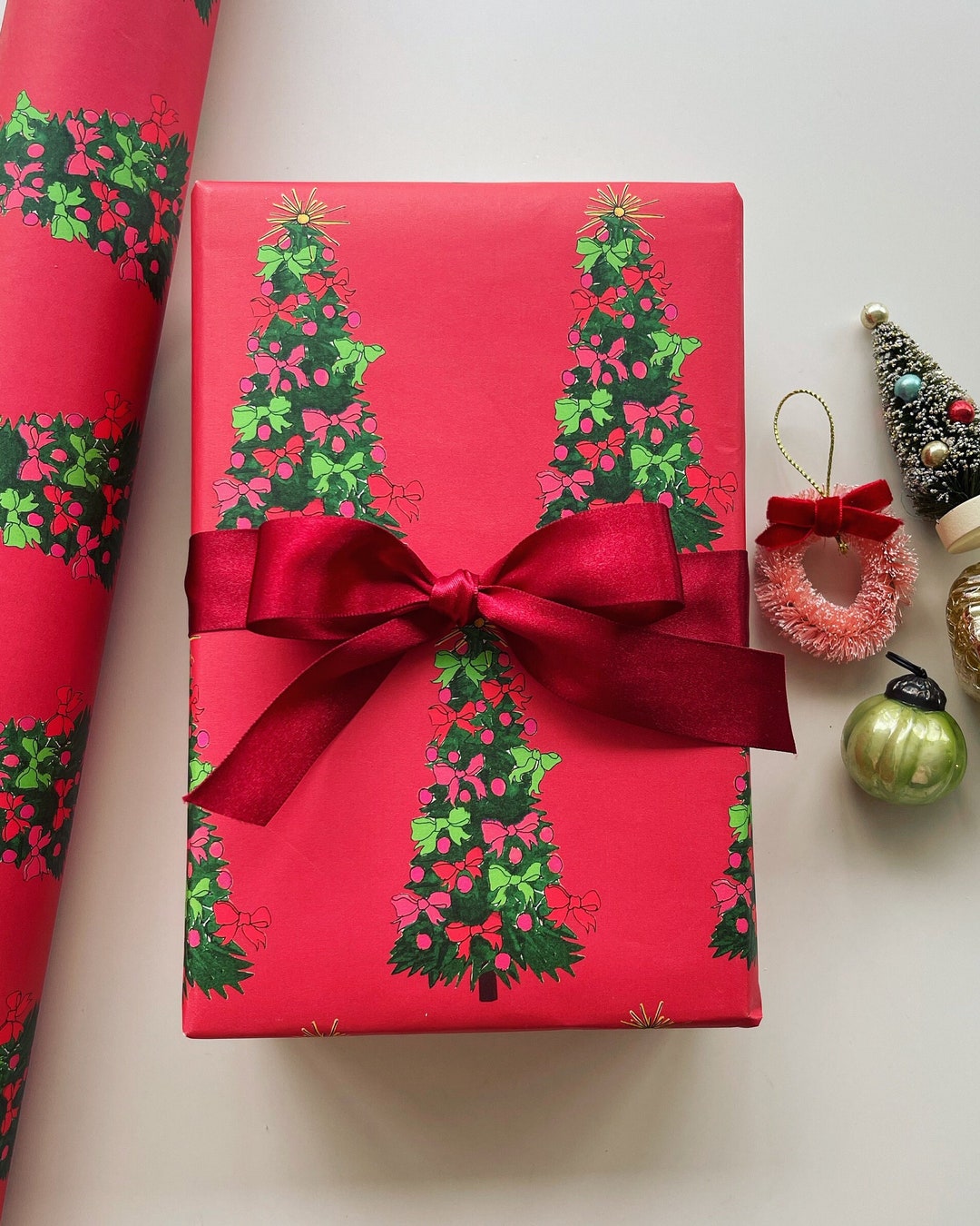 Christmas Trees Wrapping Paper: Red {tree Wrap, Red Xmas Wrap, Holiday ...