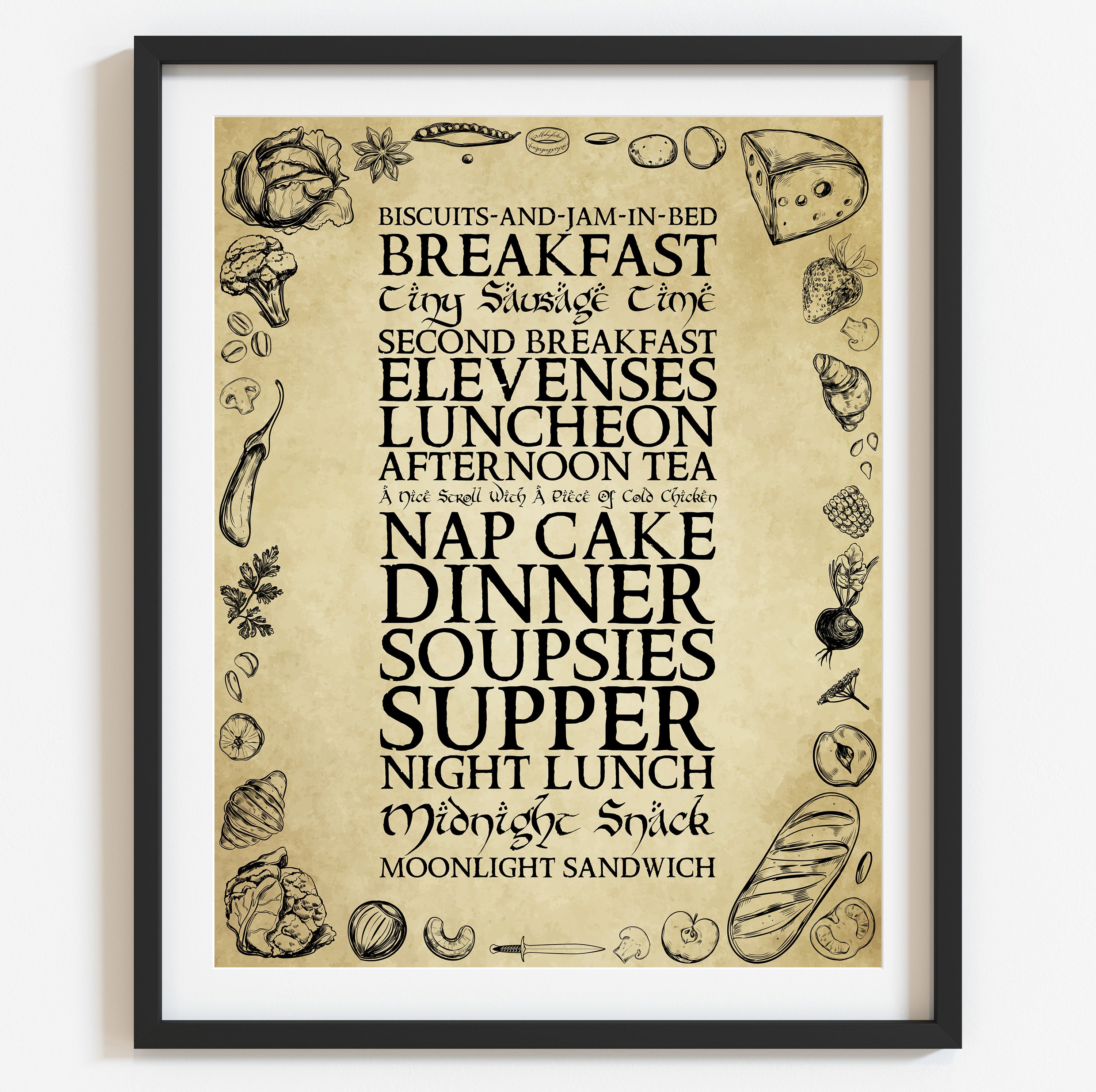 Complete Hobbit Meal List Lord of the Rings Art Print | Etsy