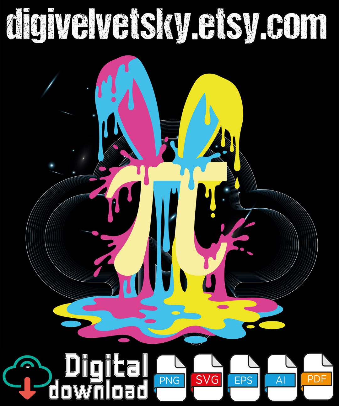 Funny Easter Bunny Pi Day Ice Cream Drip PNG: Math Bunny Design ...
