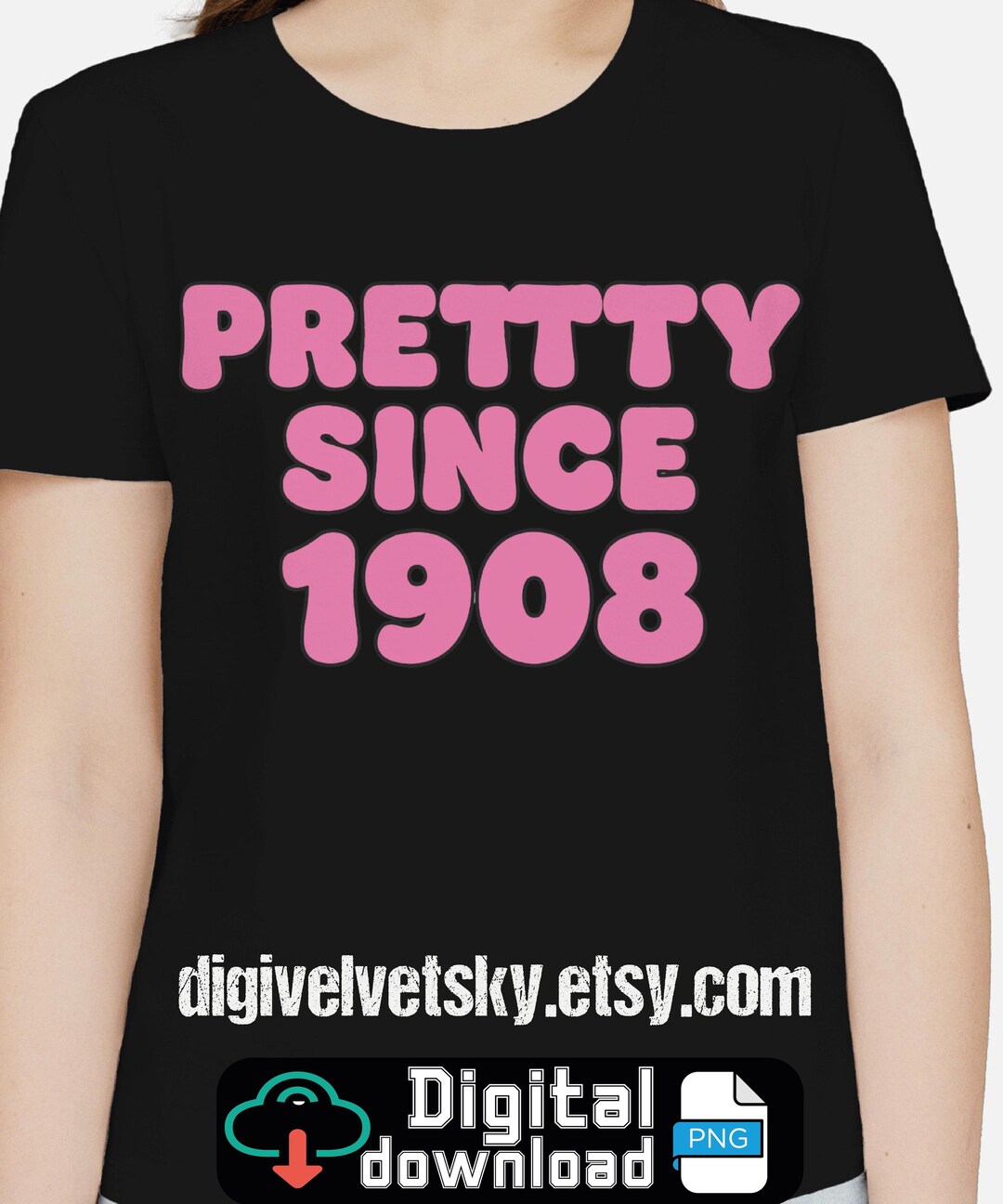 Pretty Since 1908 PNG: Retro Birthday Design (digital Download) - Etsy