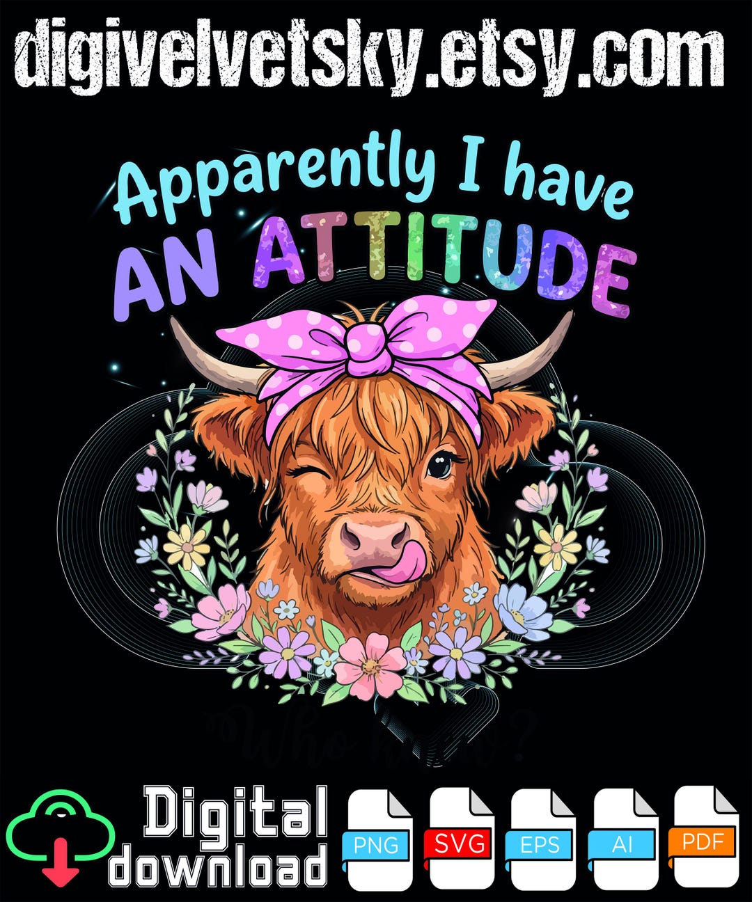 Funny Highland Cow PNG: Sassy Farm Animal Humor Clipart Png Rustic ...