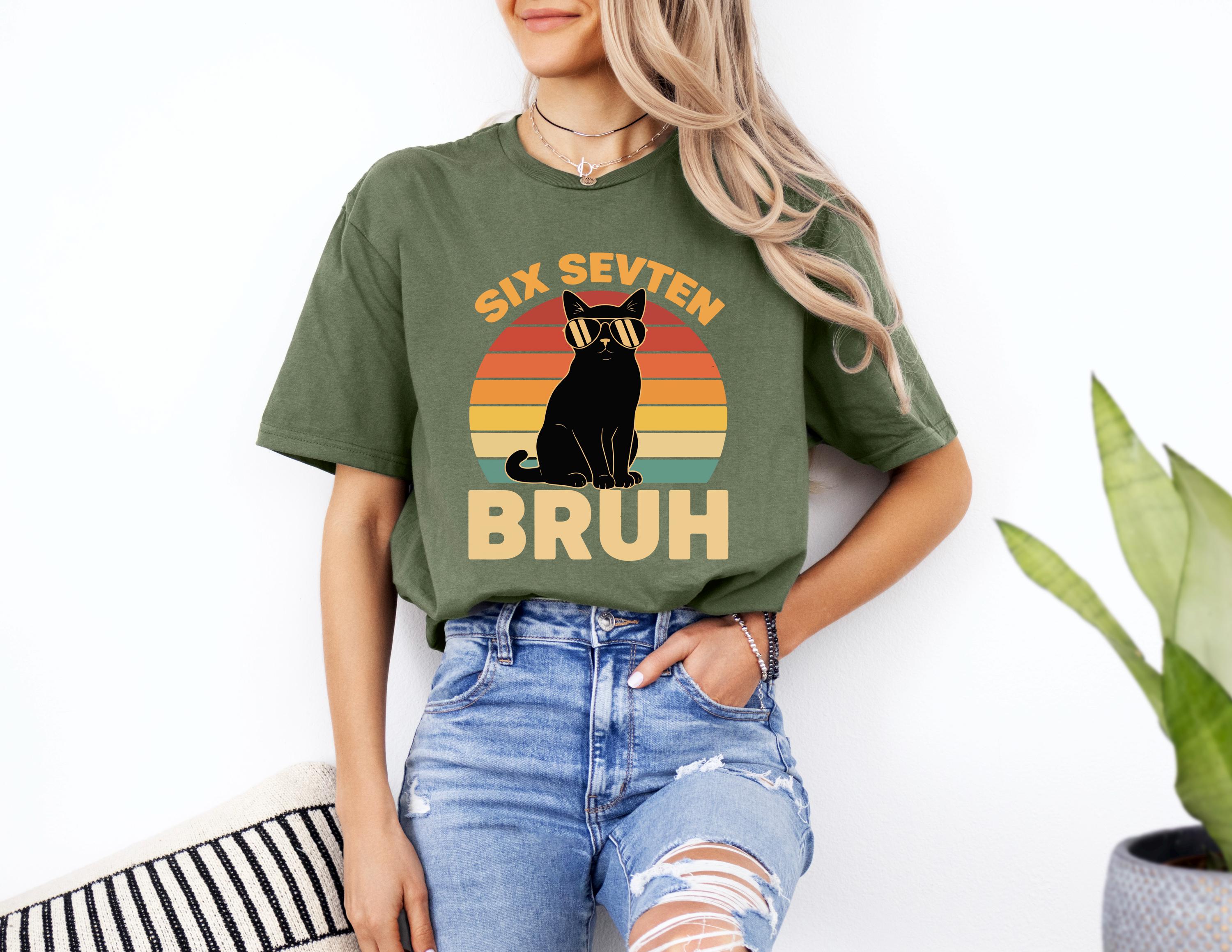 67 Bruh Cat Meme Six Seven 6 7 T-shirt, Funny Cat Number Meme Gift ...
