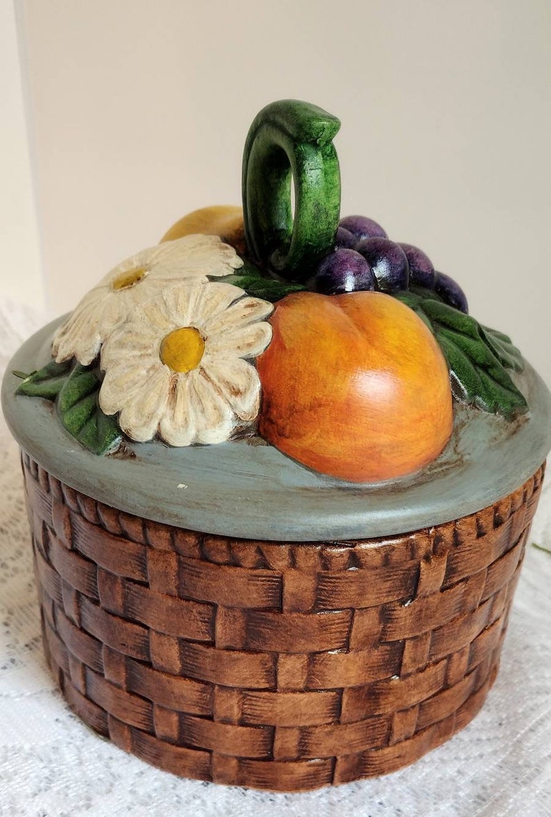 Fruit and Flower Ceramic Box With Lid, Bisque, for Shelf or Vanity ...