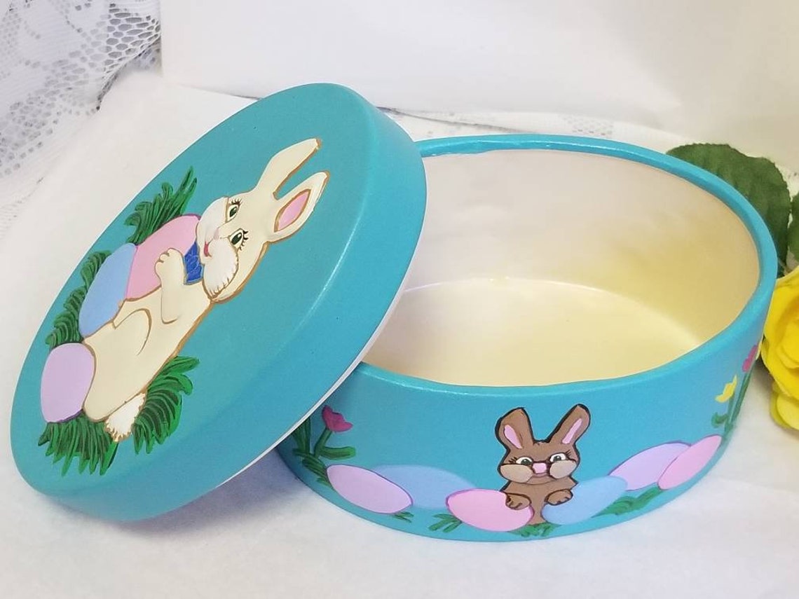 Bunny Rabbit Ceramic Treasure Box, Easter Bunny, Eggs - Etsy