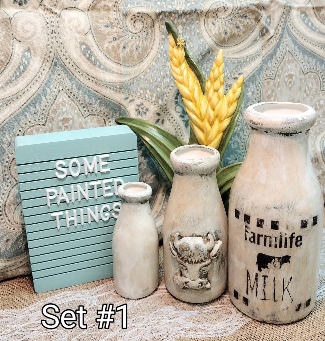 Rustic Primitive Milk Bottles, Farmhouse Decor, Sets - Etsy