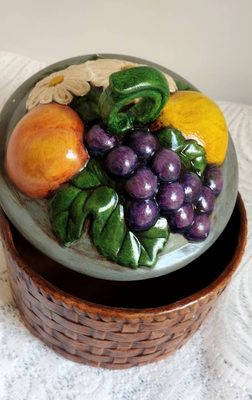 Fruit and Flower Ceramic Box With Lid, Bisque, for Shelf or Vanity ...