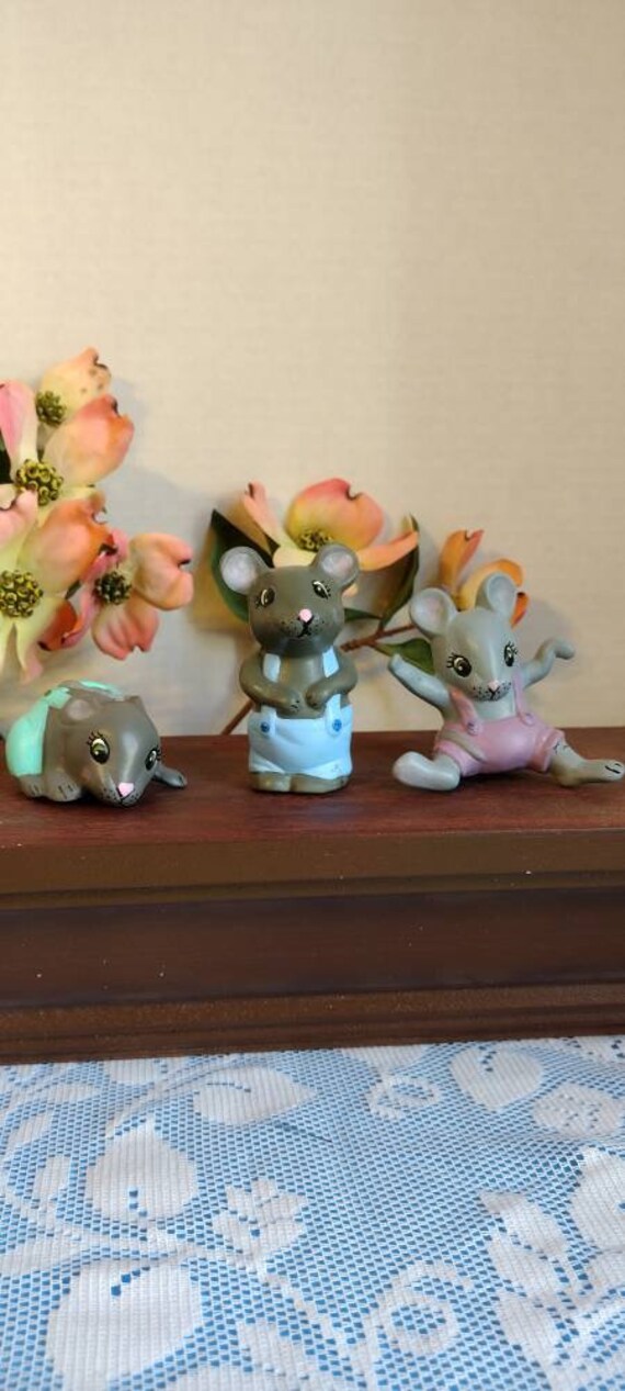 Mouse Trio Miniature Ceramic Three Mice Set Spring Garden | Etsy