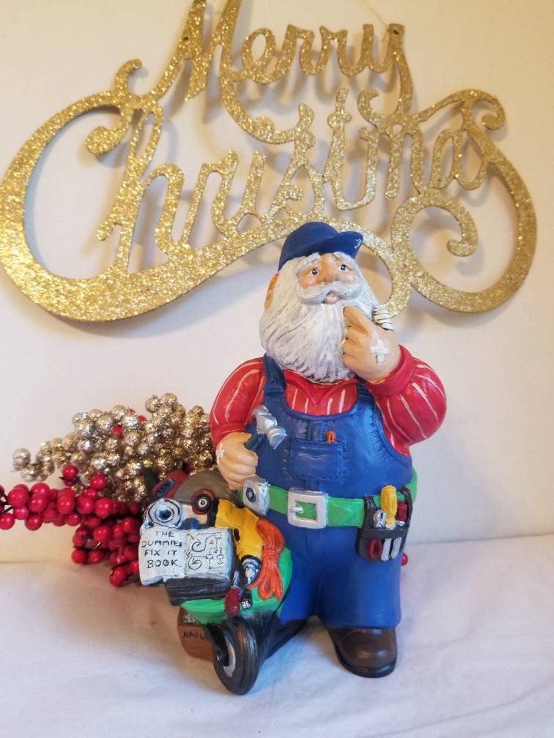 Handyman Santa Claus, Hand Painted Ceramic Bisque Collectible - Etsy