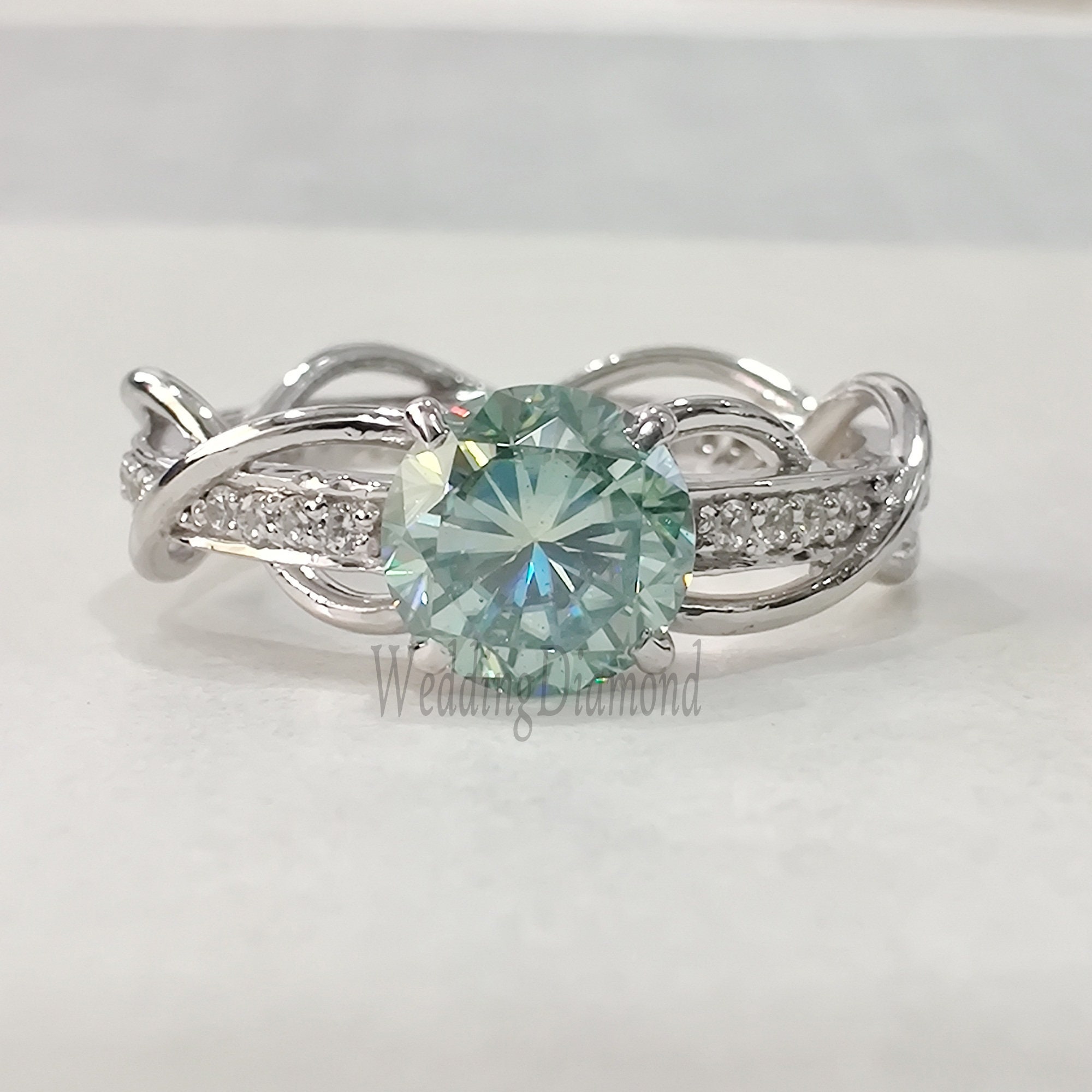 Blue Moissanite Engagement Ring Round Cut 1 60 Ct Blue Etsy