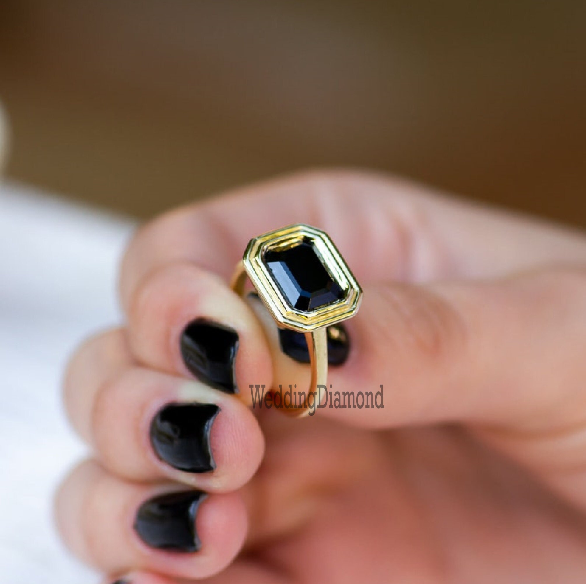 Square Black Diamond Ring 1.67 Ct Emerald Cut Black Moissanite - Etsy