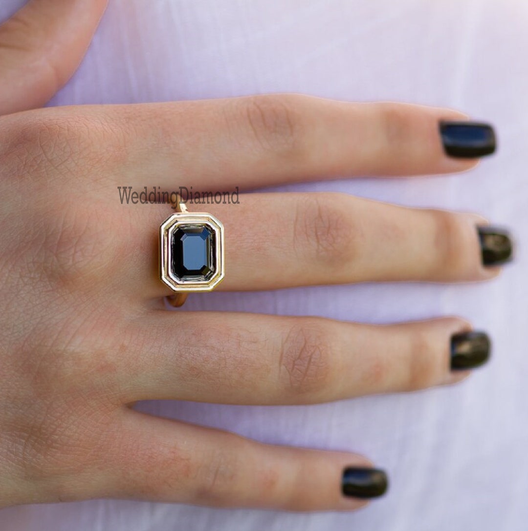 Square Black Diamond Ring 1.67 Ct Emerald Cut Black - Etsy
