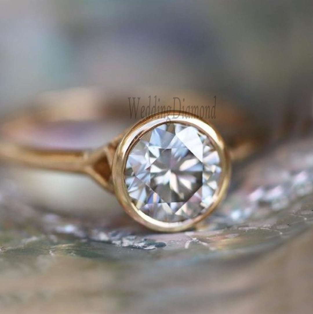 Bezel Set Moissanite Engagement Ring Unique Engagement Ring - Etsy
