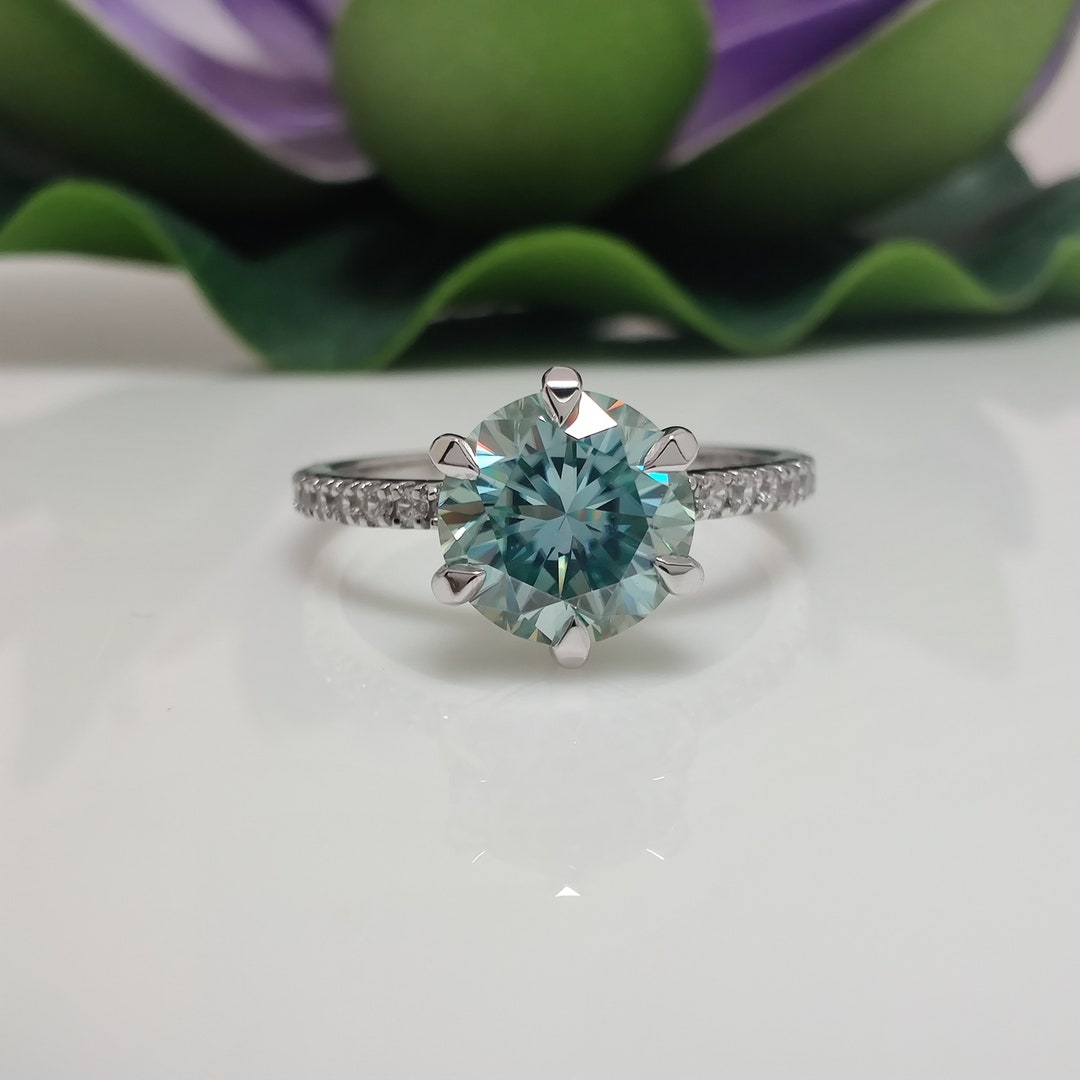 Blue Moissanite Ring Blue Moissanite Engagement Ring14k White - Etsy