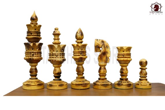 Lotus Burnt Series Chess Pieces Unique Hand Carved Chess Set | Etsy