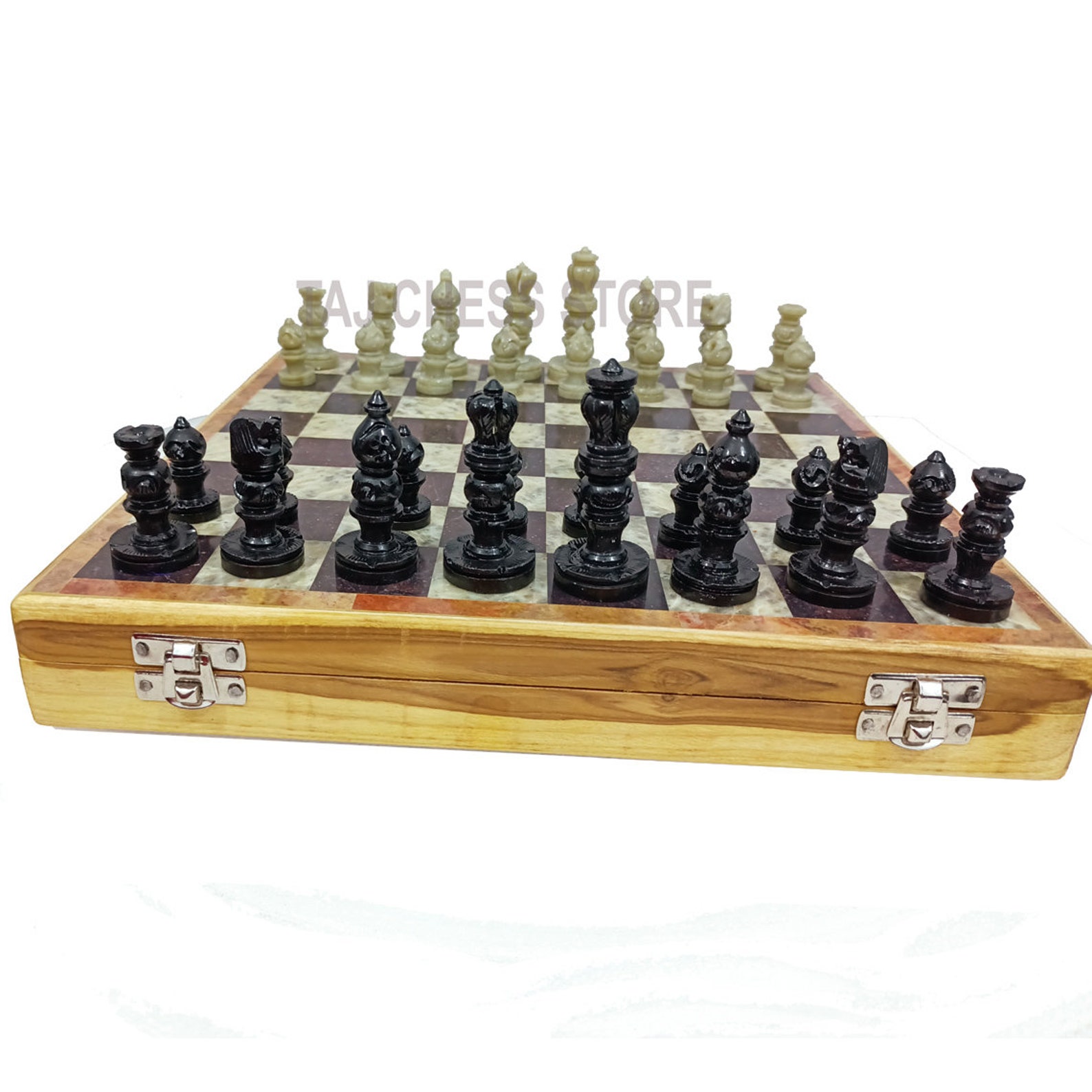 12 Soap Stone Chess Set Pieces & Framed Wooden Board - Etsy