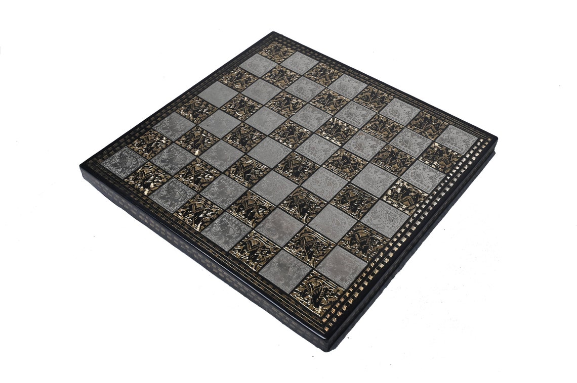 12" Solid Brass Metal Chess Set Pieces & Board With Velvet Storage Box ...