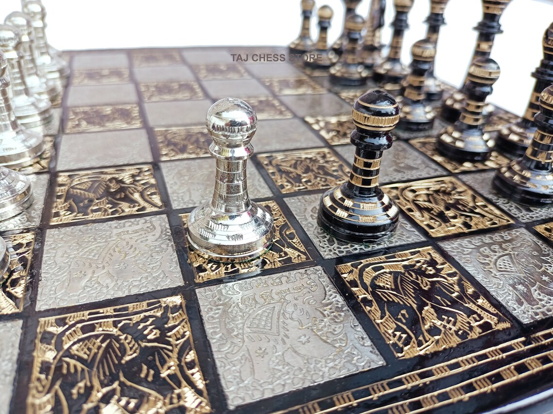 12 Solid Brass Metal Chess Set Pieces & Board With - Etsy