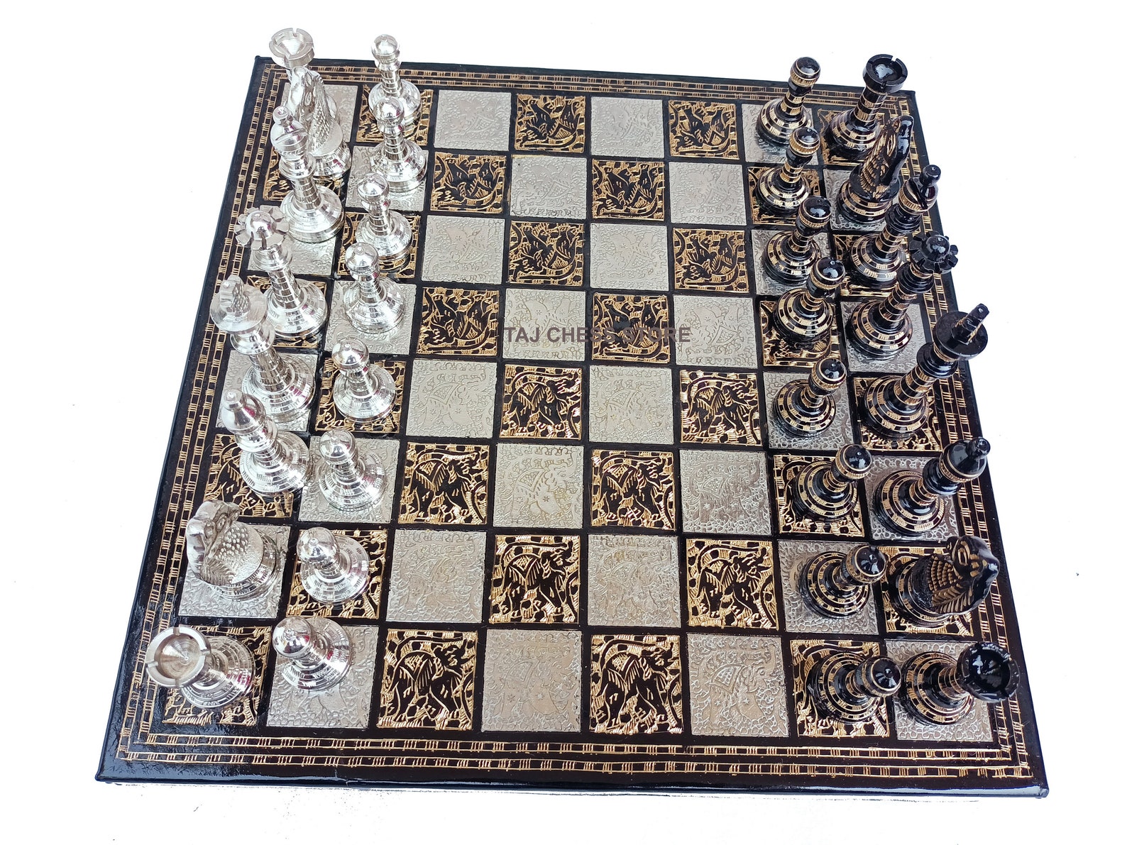 12 Solid Brass Metal Chess Set Pieces & Board With - Etsy