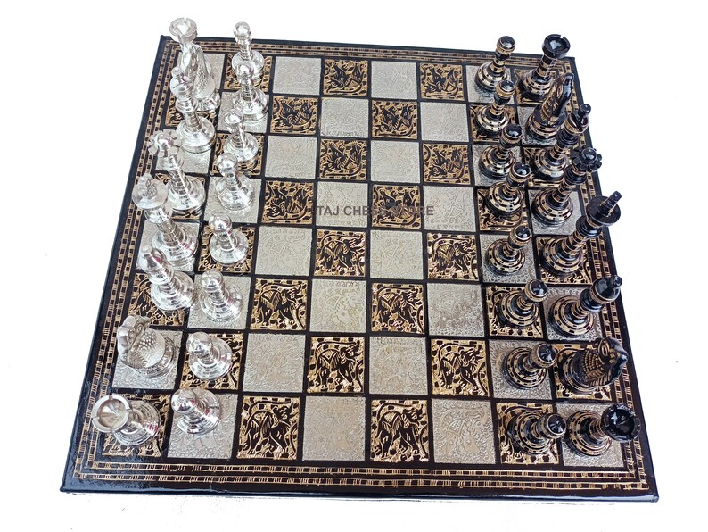 12 Solid Brass Metal Chess Set Pieces & Board With | Etsy
