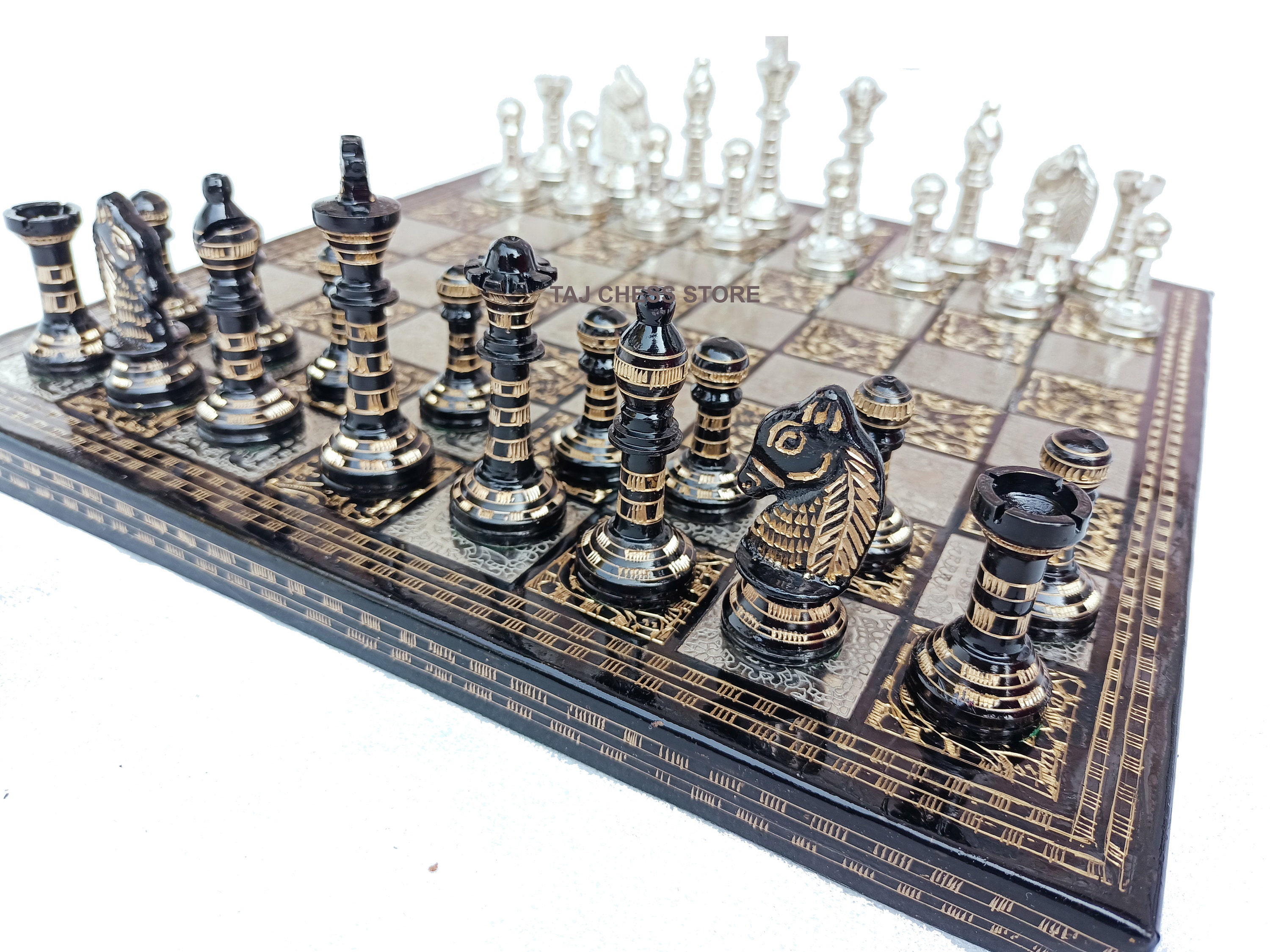 12 Solid Brass Metal Chess Set Pieces & Board With - Etsy
