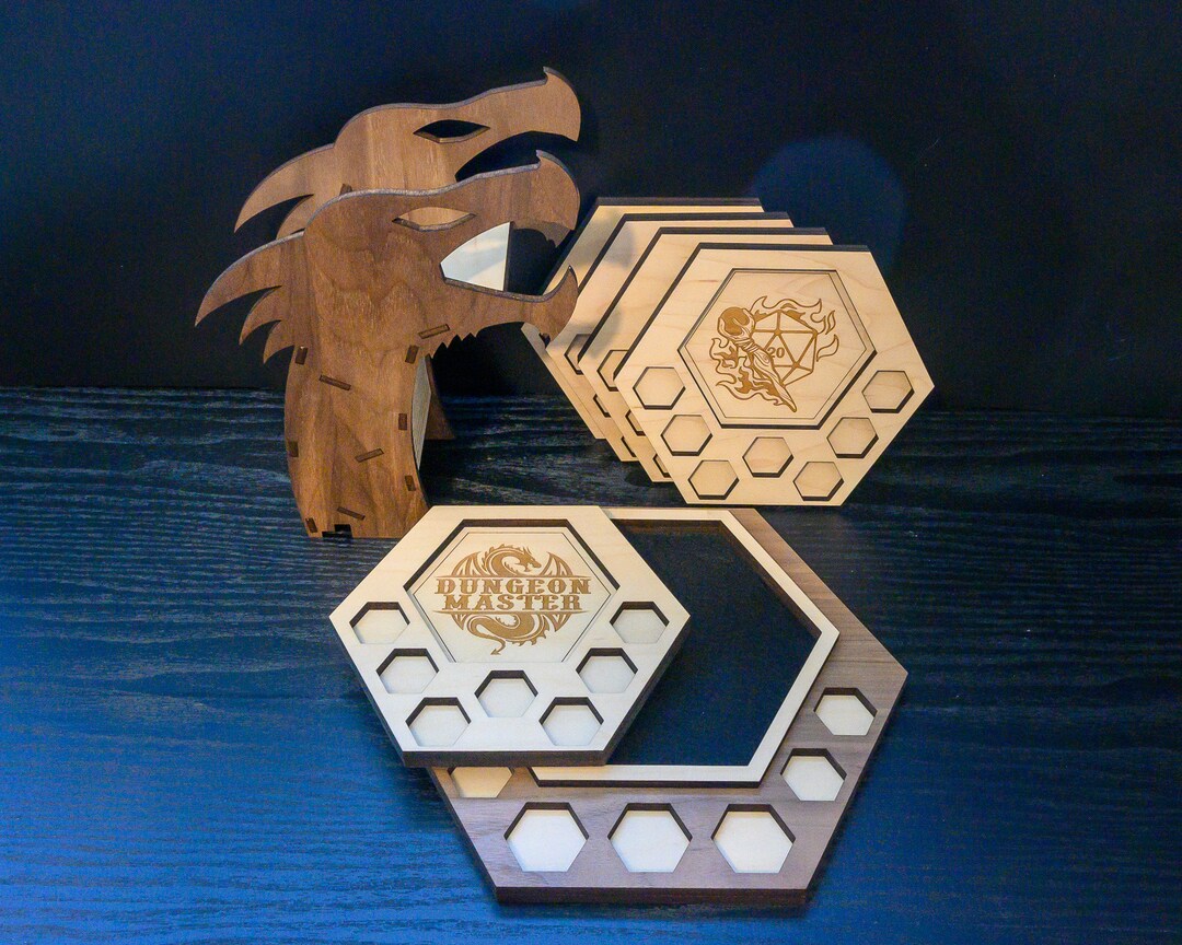 D&D Gift Set, 4 Dice Coasters/dice Tower/dm Coaster Tray Combo, Dnd ...