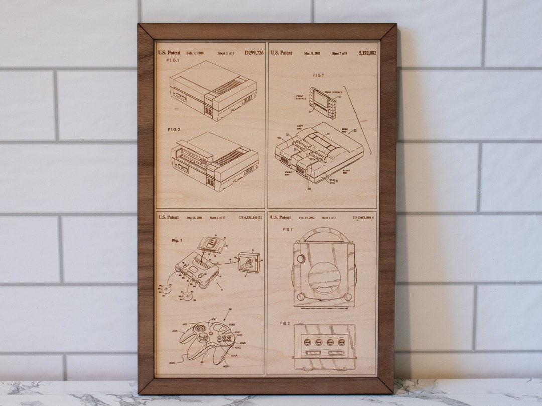 Nintendo Wall Art, Classic Gaming Systems Patent Display, Wood Engraved ...