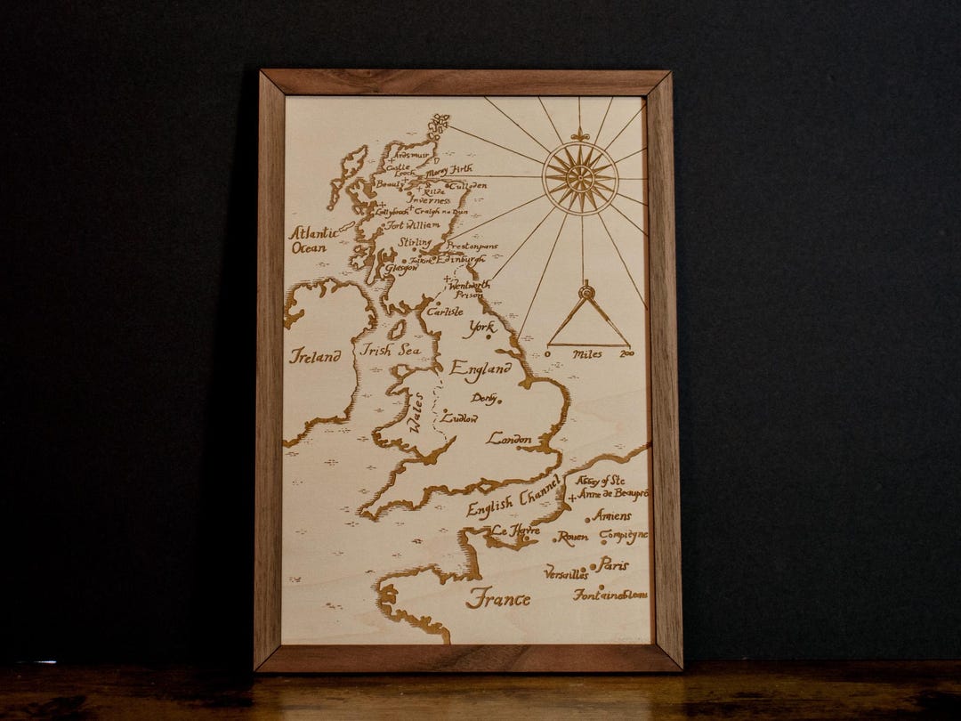 Outlander Map, Wood Engraved Map of Scotland From the World of the ...