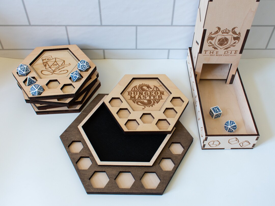 D&D Gift Set, 4 Dice Coasters/dice Tower/dm Coaster Tray Combo, Dnd ...