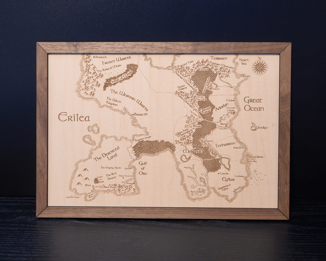 Throne of Glass Map, Wood Engraved Map of Erilea - Etsy